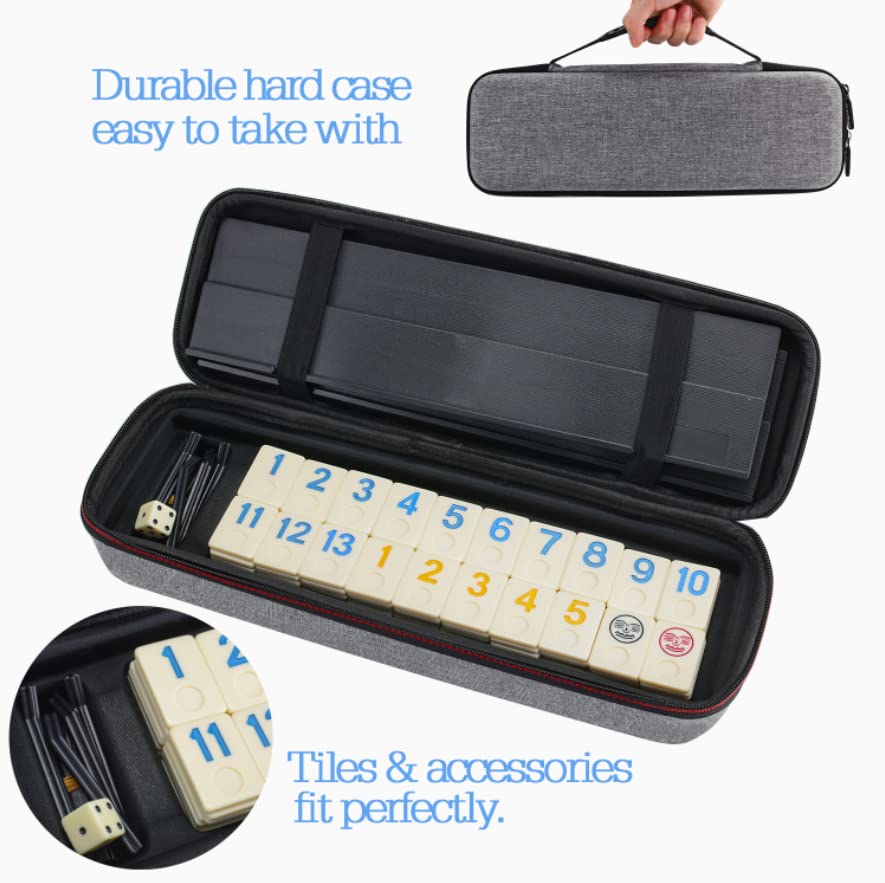 Rummy Tiles Game, Rummy Cube Travel Game Set Outlasting Color with 4 Anti-Skid Rack & Convenient EVA Hard Case