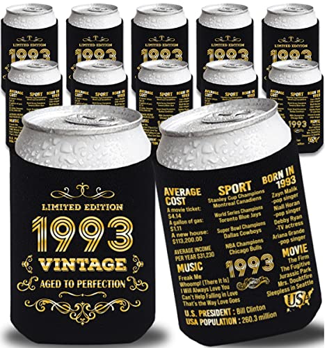 Henghere 30th Birthday Decorations for Men Women, Vintage - 30th Birthday Party Supplies, 30th Birthday Beverage Can Cooler Sleeves Pack of 12
