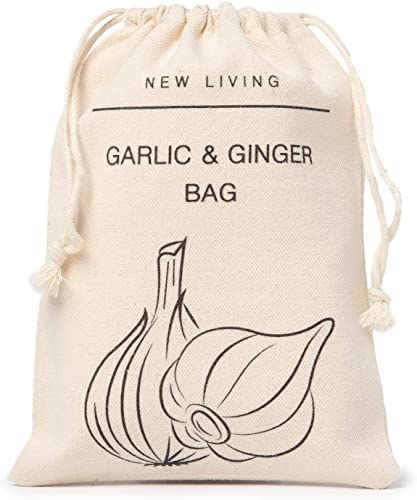 Garlic and Ginger Bag | Organic Linen Cotton Material | Eco Product | by New Living | Food Storage Bag |14 x 19 cm (1 Pack), Beige