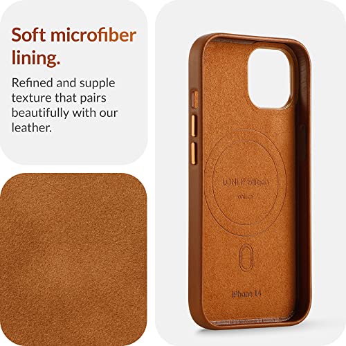 LONLI Edition - (for iPhone 14) - Premium European Genuine Leather Case | Develop Patina Over Time | Compatible with Magsafe - Brown