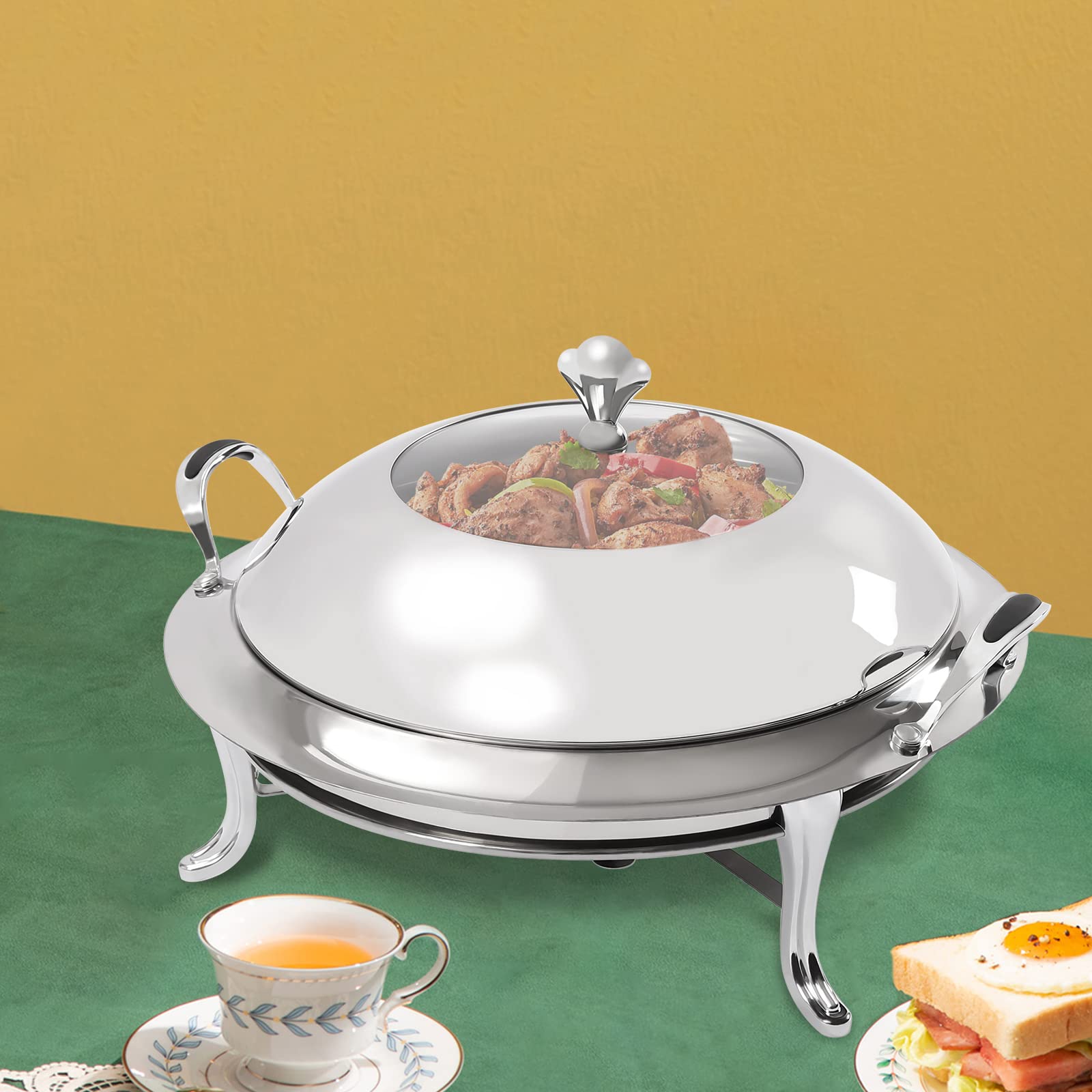 Chafing Dish Stainless Steel Round Durable Buffet Warmer,3L//3.17Q Chafing Dish with Lid and Chafing Fuel Holder for Kitchen Party Dining (Style2)