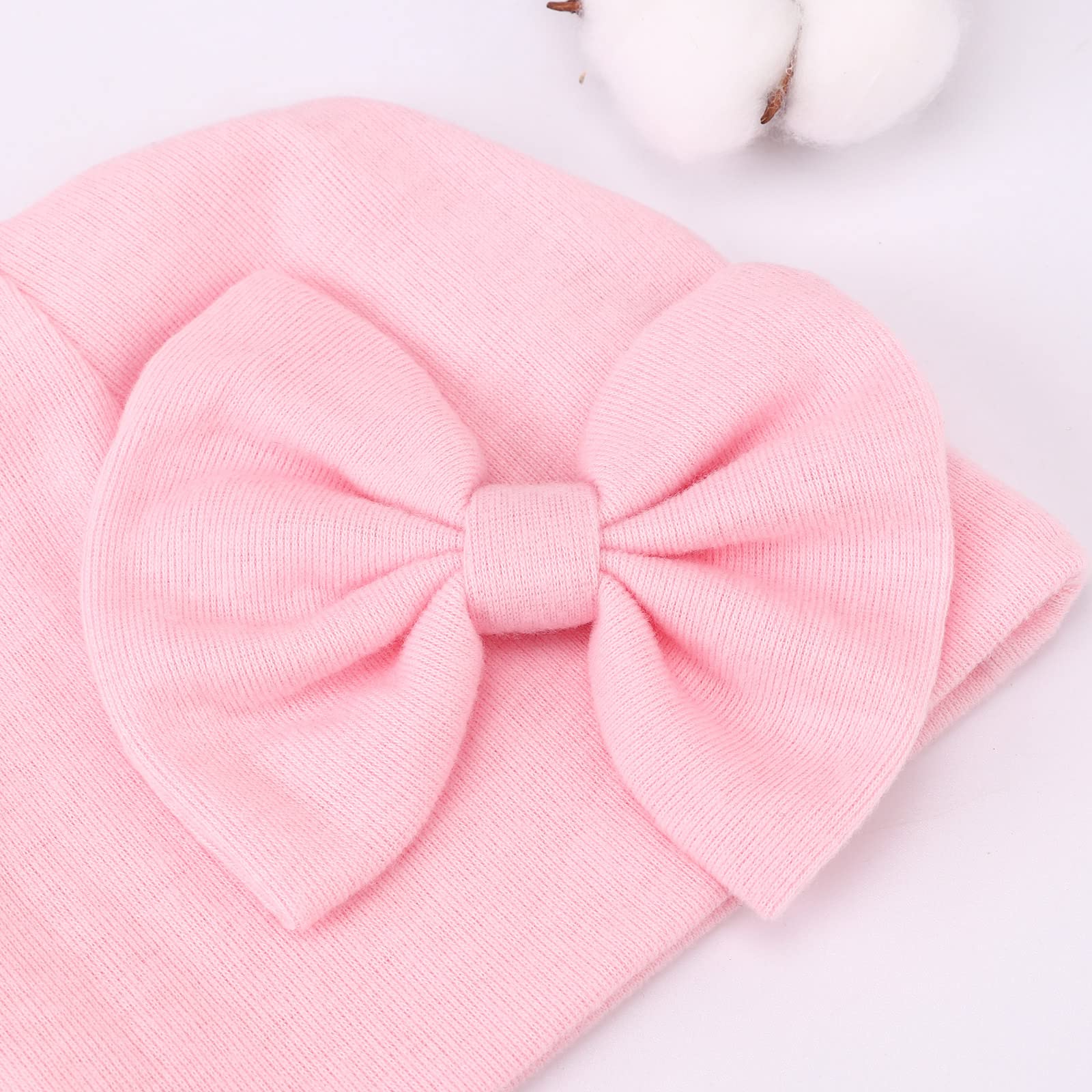 DRESHOW BQUBO Newborn Baby Hats Hospital Hat Baby Cotton Beanie Infant Bow Hats for 0-6 Months