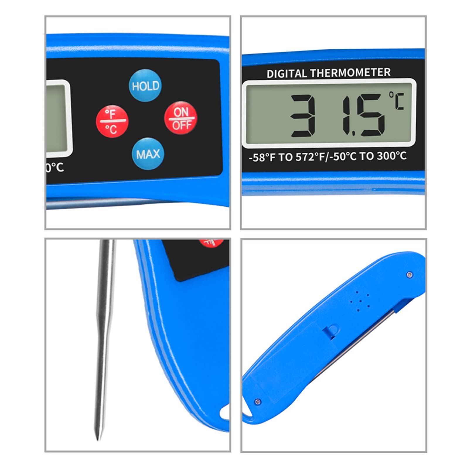 cdar Instant Read Meat Thermometer for Cooking, Thermometer with Backlight, Magnet, Calibration, and Foldable Probe for Deep Fry, BBQ, Grill A