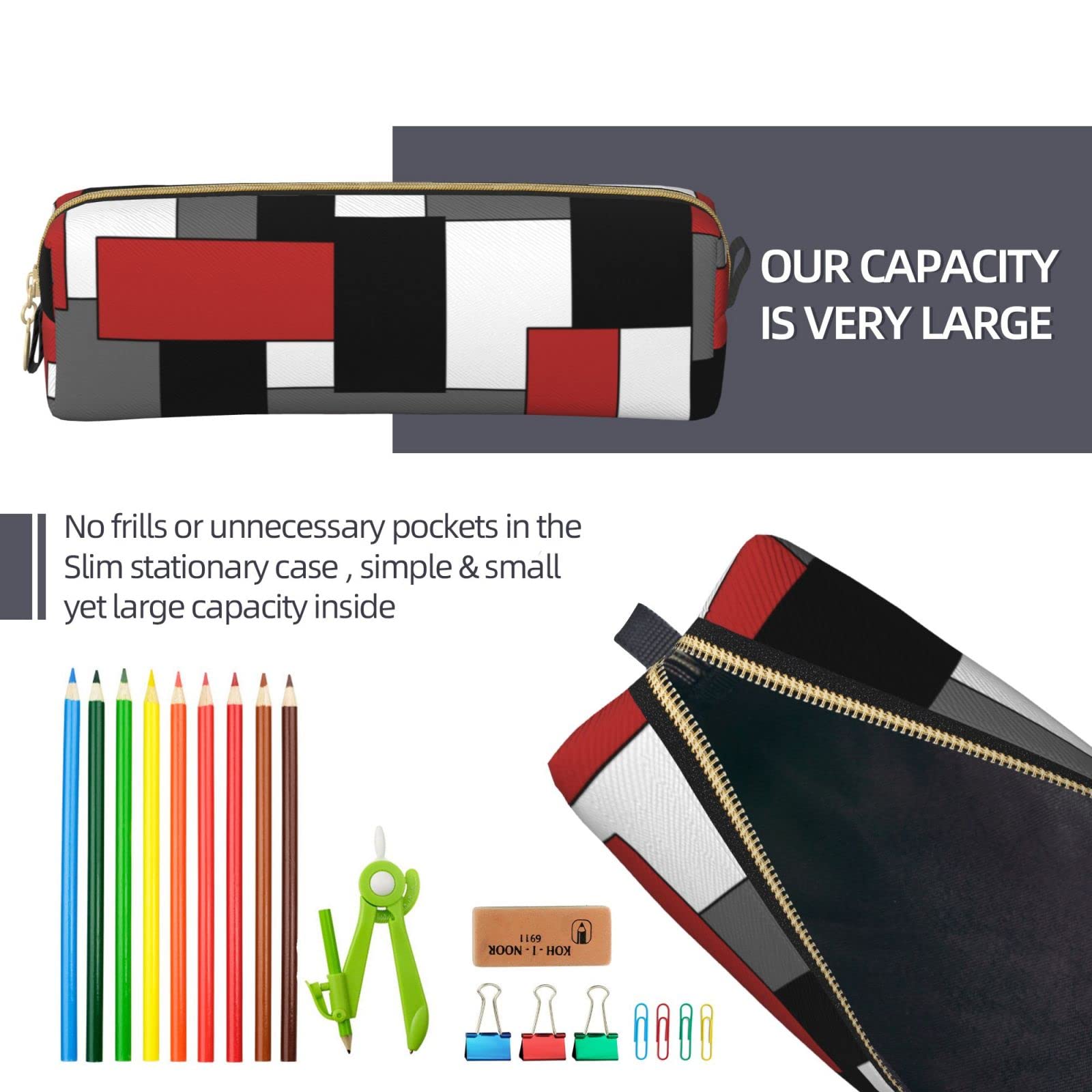 IMPCOKRU Small Pencil Bag Study Pencil Bag Key Pouch,Red Black and Gray Plaid,Stationery Storage Pencil Case for School Office Travel