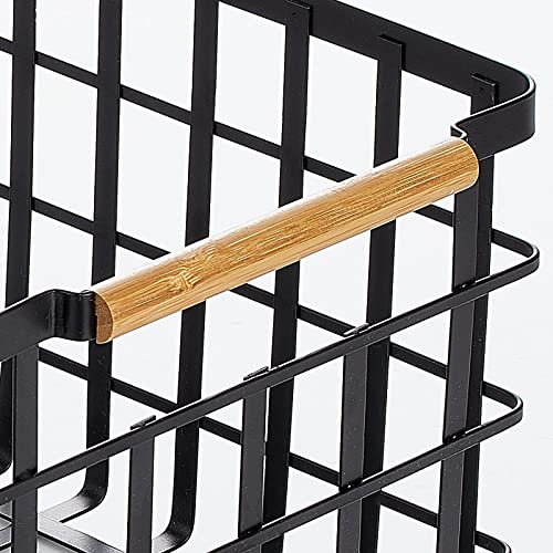 mDesign Metal Wire Closet Storage Basket Bin Organizer with Wood Handles for Bedroom, Bathroom, Mudroom, Entryway, Hallway, or Linen Closet Organization - Yami Collection - 4 Pack, Matte Black/Natural