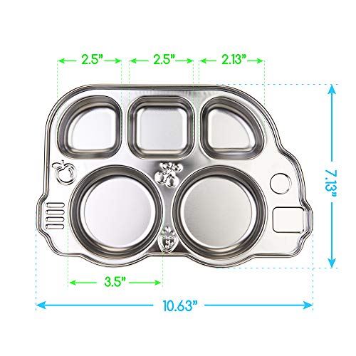 Innobaby Stainless Bus Plate, The Original, Rust Free, Safe Divided Platter, Mom Invented Fun Shape Plate Din Din SMART for Babies, Toddlers and Kids, BPA Free Plate