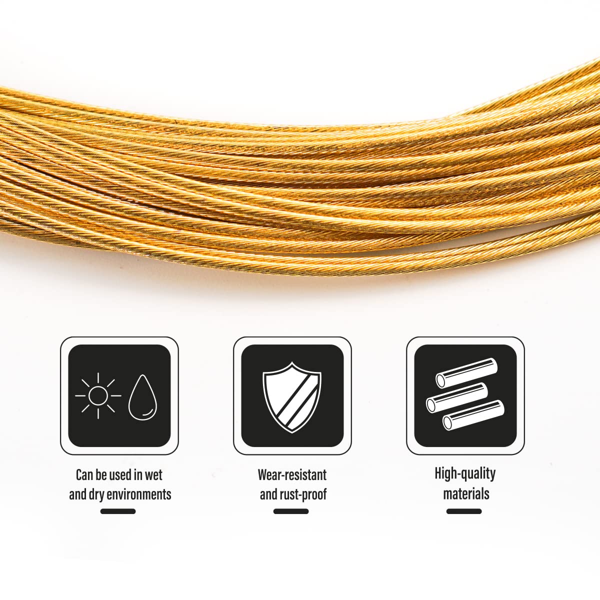 CNC Pro Slick Polished Bike Shifter Cable for Shimano/SRAM|Mountain bike,Road bike,MTB Derailleur Cable 2x1.1x 2100mm,Gold.