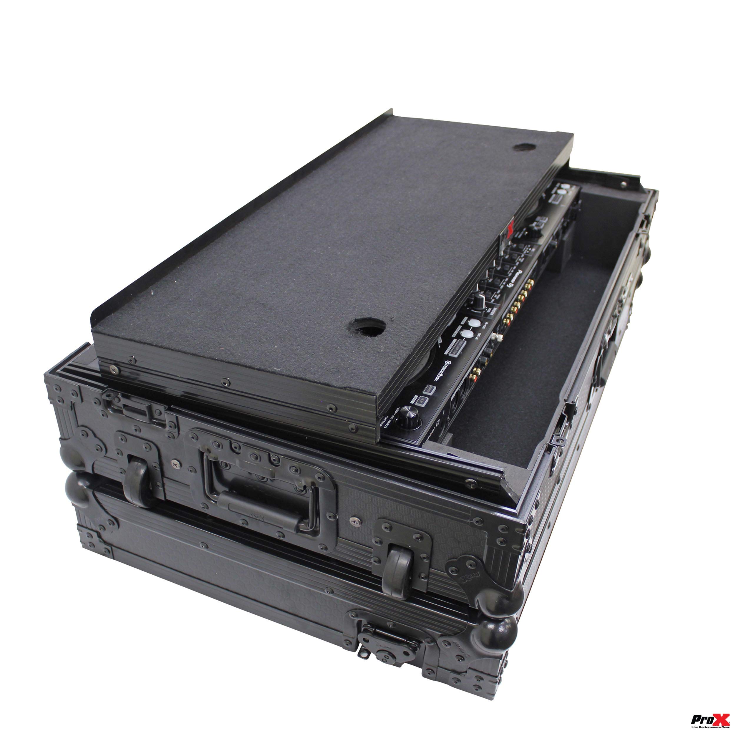 ProX XS-DDJ1000 WLTBL LED ATA Flight Case for Pioneer DDJ-1000 FLX6 SX3 DJ Controller with Laptop Shelf 1U Rack Space Wheels and LED - Black