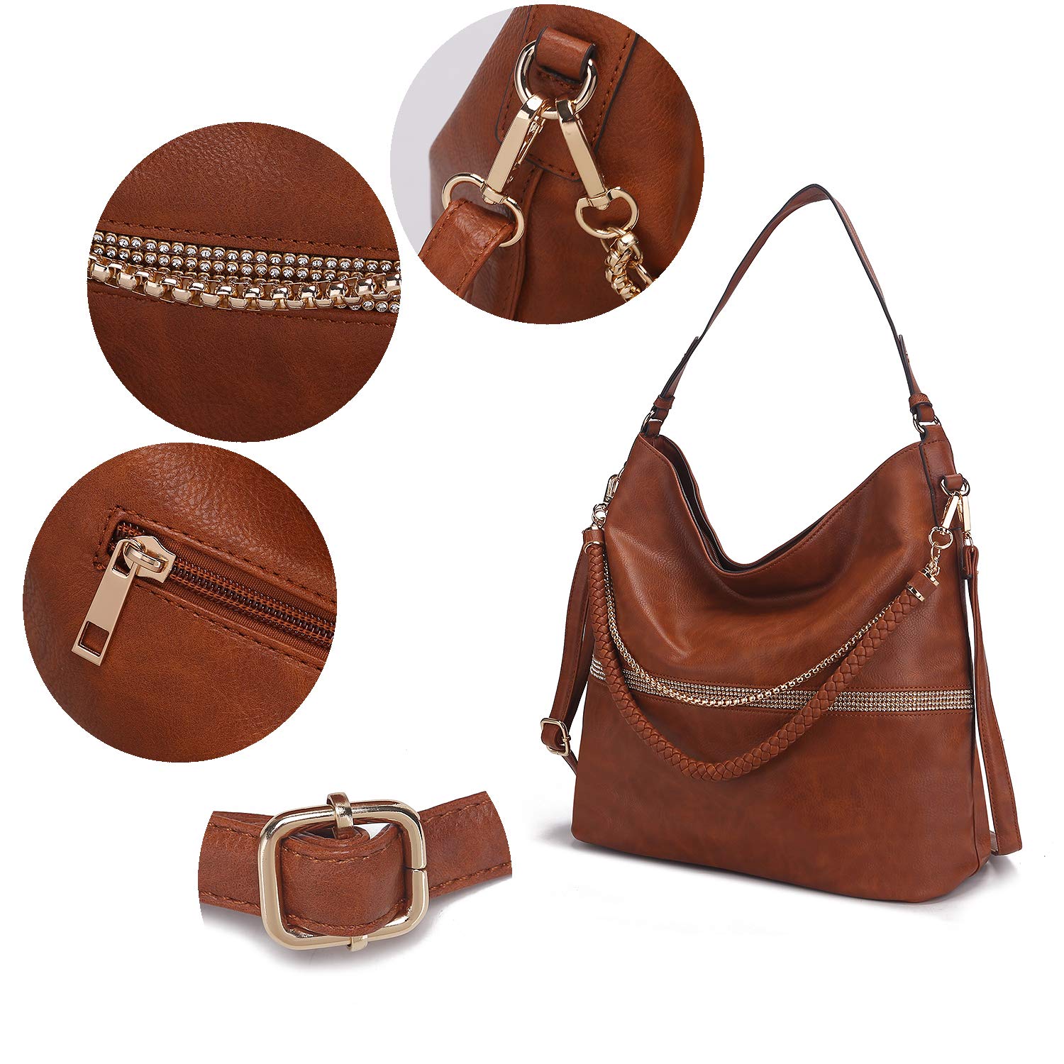 MKF Crossbody for Women - Adjustable Shoulder Strap - PU Leather Top-Handle Handbag Purse Satchel-Tote Bag Charm Brown