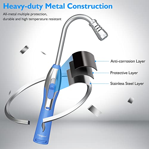 Butane Lighter Torch Long Lighter Refillable Jet Flame Windproof Lighter with Visual Fuel Window Flexible Lighter for Fireplace Grill BBQ Camping Kitchen, Blue (No Butane Included)