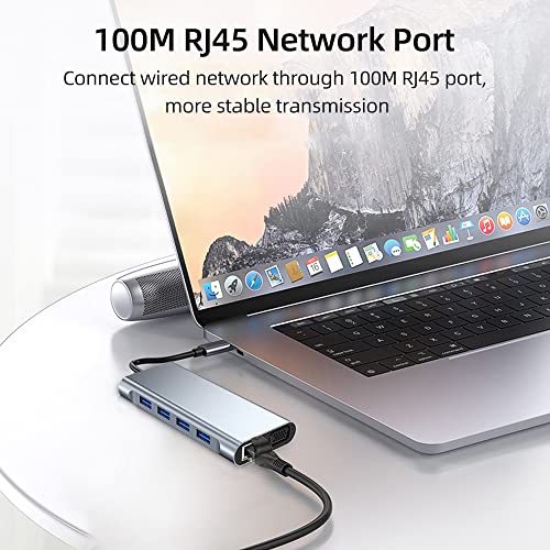 ERYUE Type-C 11-in-1 Hub Aluminum Alloy Shell with USB2.0 USB3.0 HD VGA PD RJ45 Ports SD TF Card Slots 3.5mm o Interface