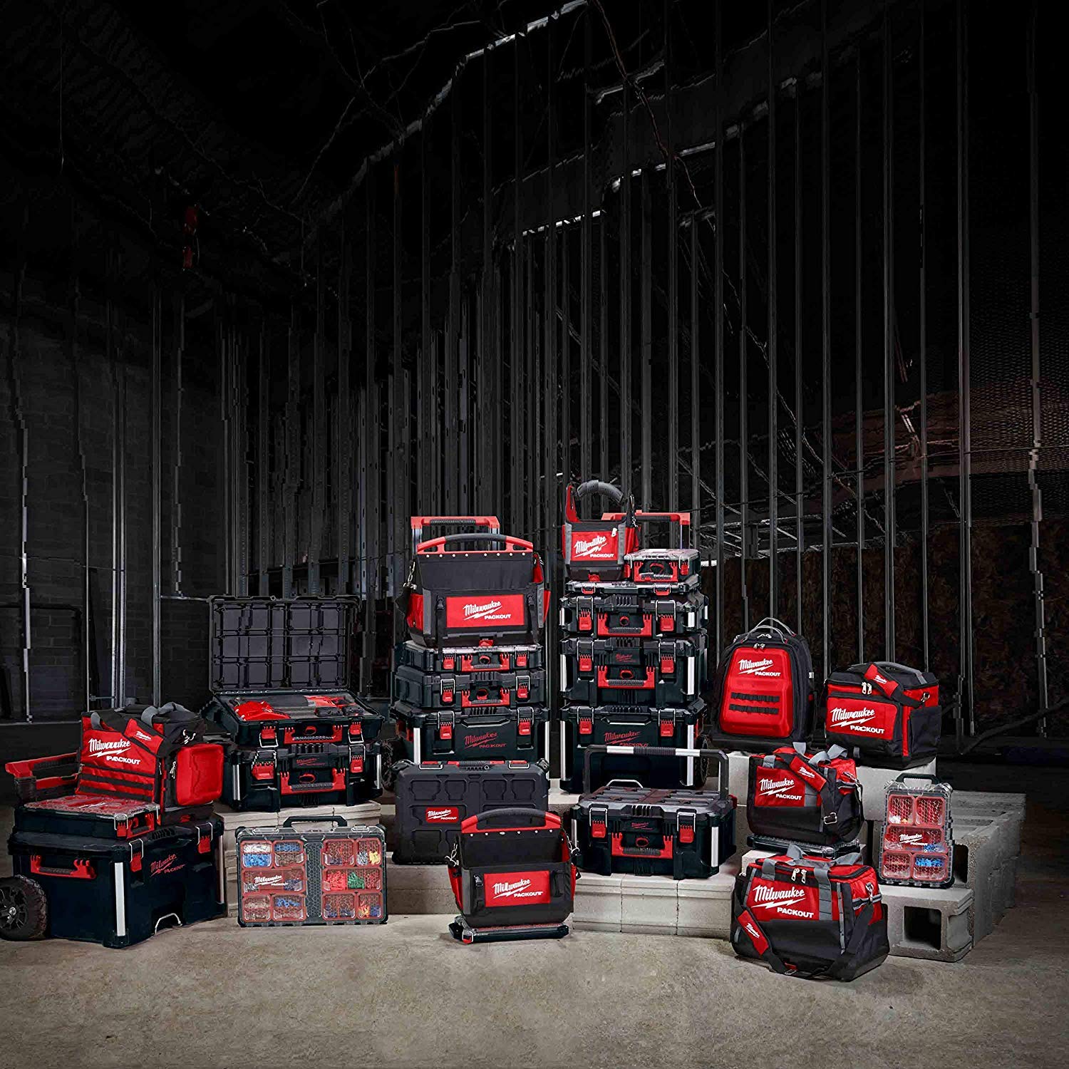 Milwaukee bag tool Milwaukee 48-22-8321 Tool Bag, 9.6 in W, 15 in D, 12.2 in H, 2 -Pocket, Polyester, Black/Red