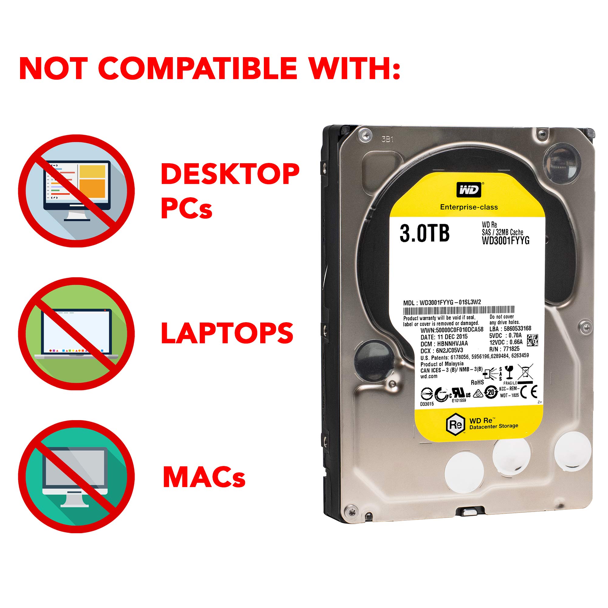 WD Re WD3001FYYG 3TB 7.2K RPM SAS 6 Gb/s 32MB Cache 3.5" Internal Hard Drive