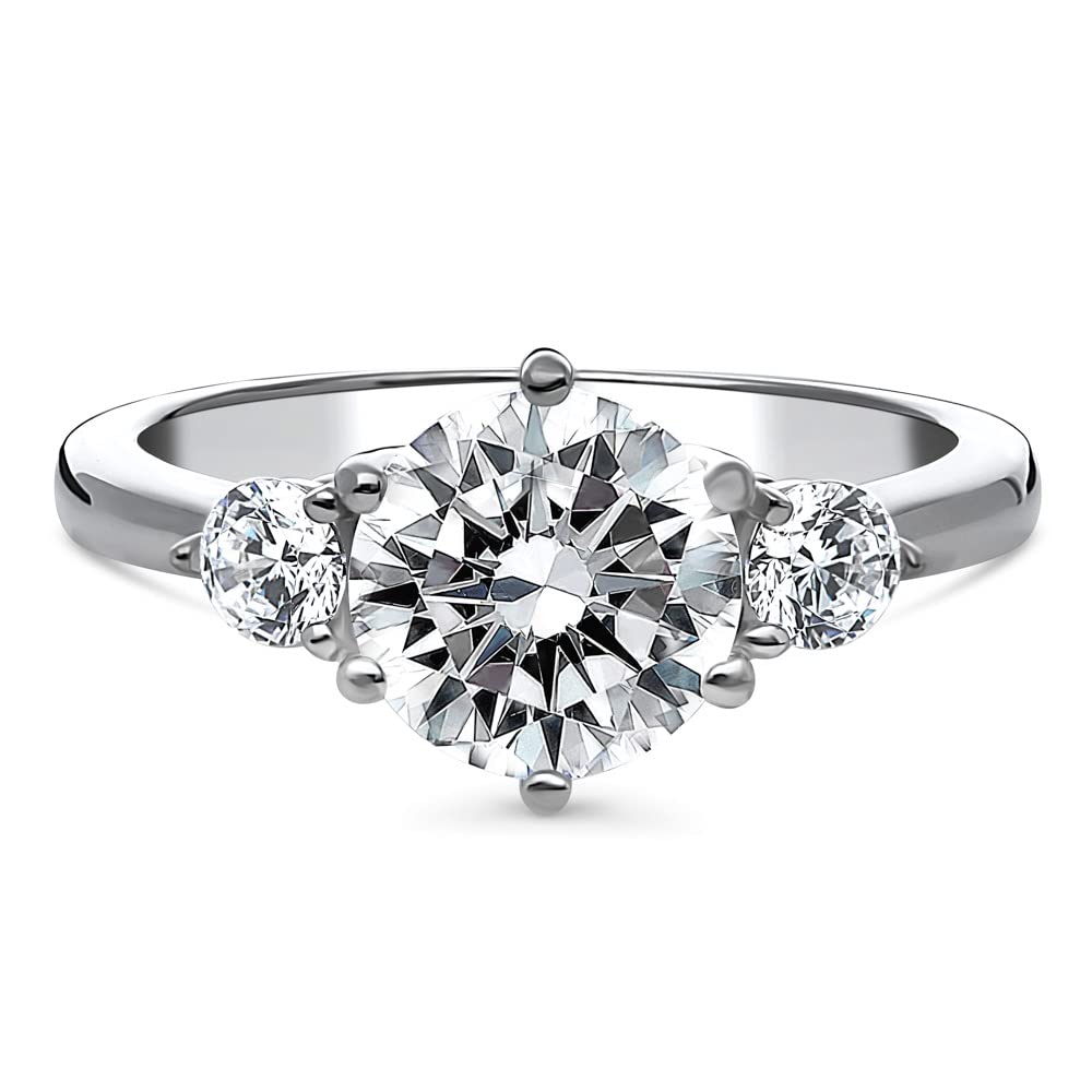 BERRICLE Sterling Silver 3-Stone Wedding Engagement Rings Round Cubic Zirconia CZ Ring for Women, Rhodium Plated Size 5.5