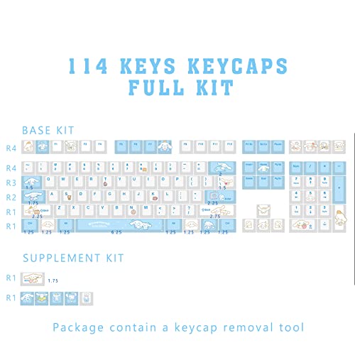 Sanrio Cinnamorall Blue Keycaps for Cherry MX Switches Cute Japanese Anime Mechanical Gaming Keyboard, PBT Key Caps Set