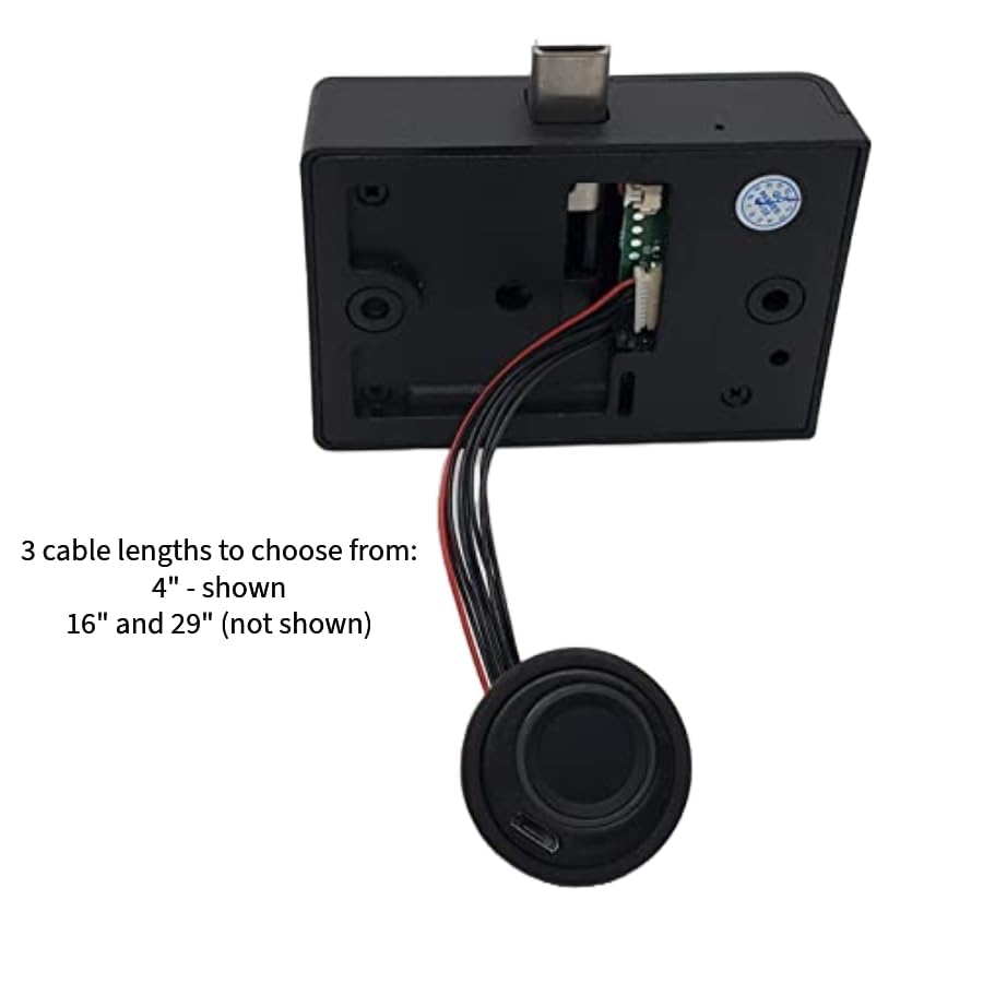 Lock Connection Fingerprint - Black Bezel Biometric Cabinet Lock F-B32. (F-B32-29- 29" Cable Length)