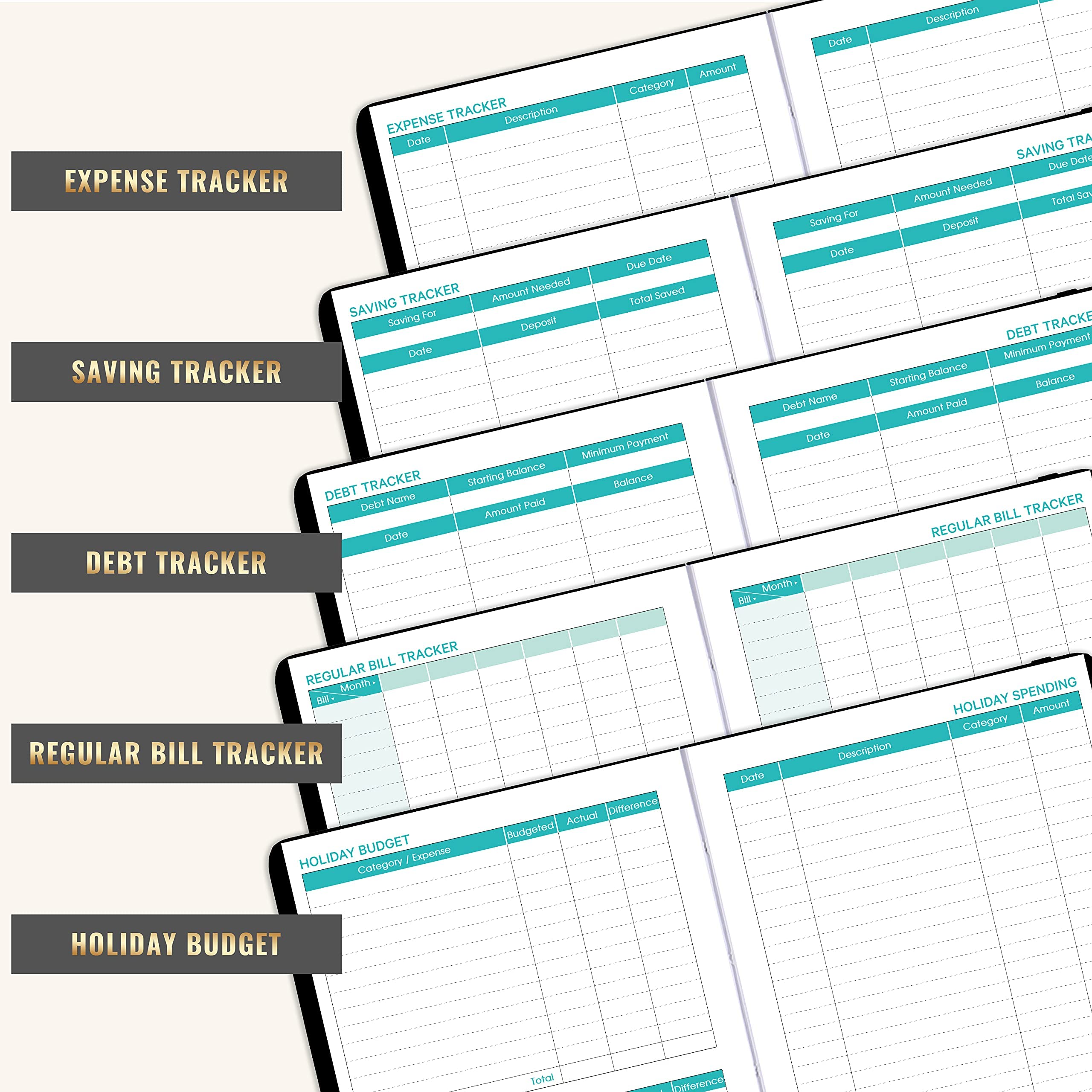 Budget Planner - Monthly Budget Book and Expense Tracker Notebook, Faux Leather Hardcover Financial Organizer, 6.3" x 8.4" Undated Bill Organizer with Pocket + Stickers + Premium Paper - Black