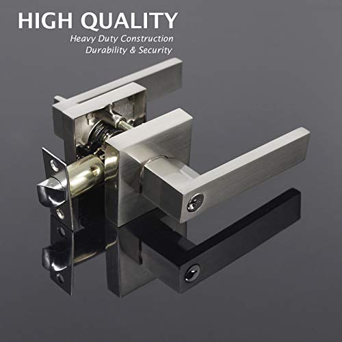 Knobonly Keyed Alike Entry Door Levers One Keyway Entrance/Front Door Handles with Same Keys Satin Nickel, Heavy Duty Keyed Exterior Door Locksets Door Handle Set, Combo Pack of 3