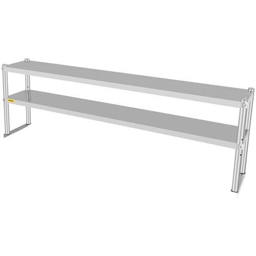 VEVOR Double Overshelf, Double Tier Stainless Steel Overshelf, 72 in Length x 12 in Width Double Deck Overshelf, Height Adjustable Overshelf for Prep & Work Table in Kitchen, Restaurant and Workshop