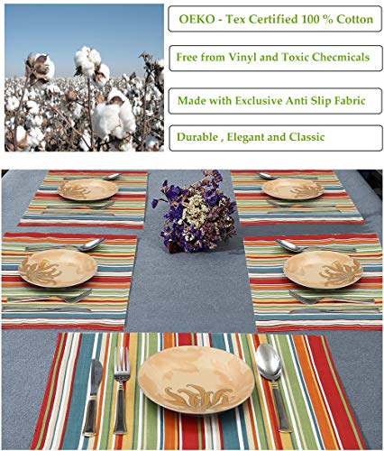 Ruvanti Placemats 100% Cotton 13x19 Inch, Dining Table Placemats Set of 6, Modern Place Mats for Dining Table Decor, Kitchen & Table Linens, Coffee Mat for Christmas Dinners β Multi Stripe