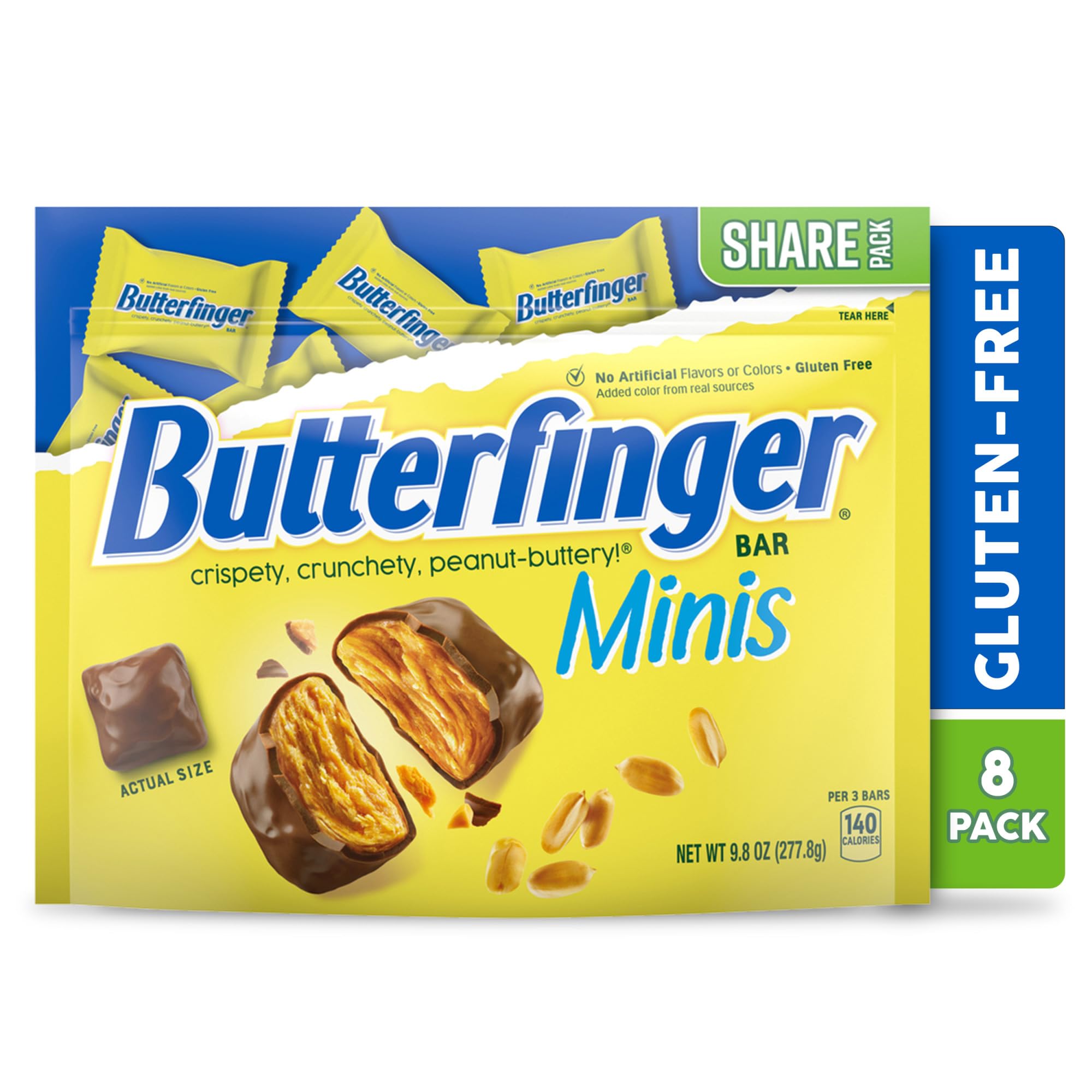 Butterfinger, 8 Pack, Chocolatey, Peanut-Buttery, Minis Individually Wrapped Candy Bars, Resealable Share Size, 9.8 oz
