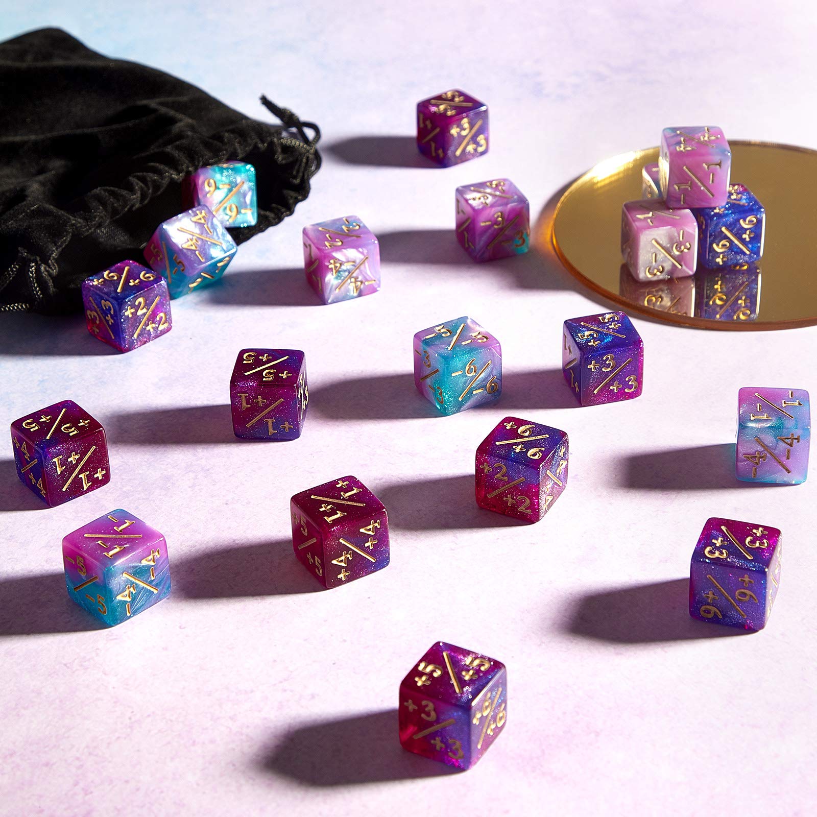 Sumind 48 Pieces MTG Dice Counters Token Dice Glitter D6 Dice Cube Loyalty Counter Dice Compatible with MTG, CCG, Card Gaming Accessory (Fresh Style)