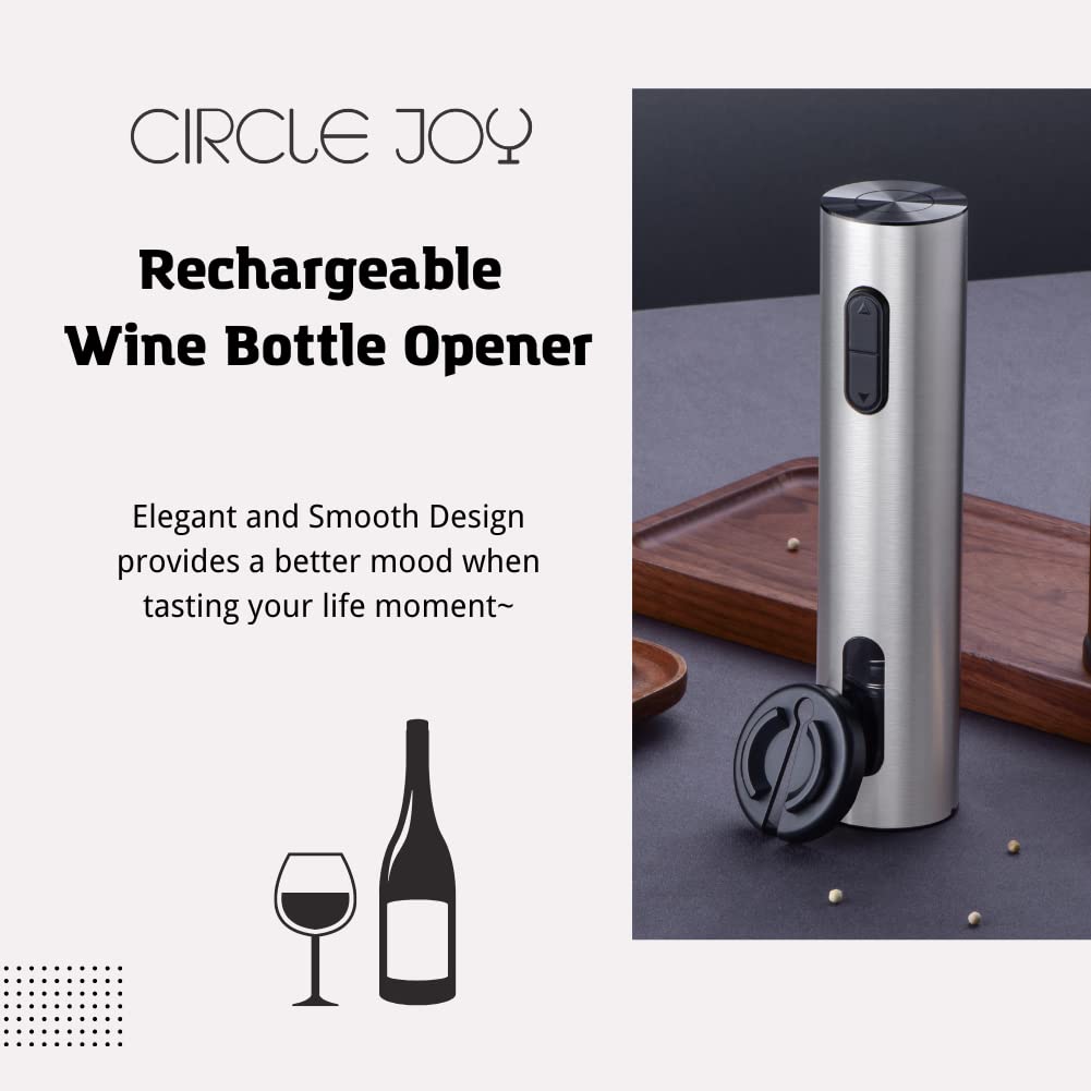 CIRCLE JOY Electric Wine Opener, USB Rechargeable Wine Bottle Opener, Automatic Corkscrew Set, Electronic Wine Opener, Sliver