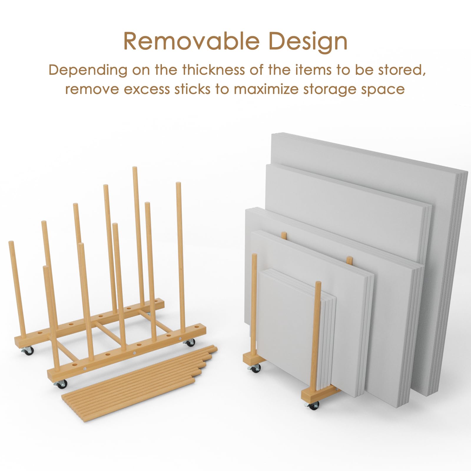 Evellstor Art Storage Rack with Caster Wheels, 9 Section Wooden Art Canvas Storage for Frames and Drawing Board, Printed Matters, Paper Pads for Studio, Gallery, Art Exhibition