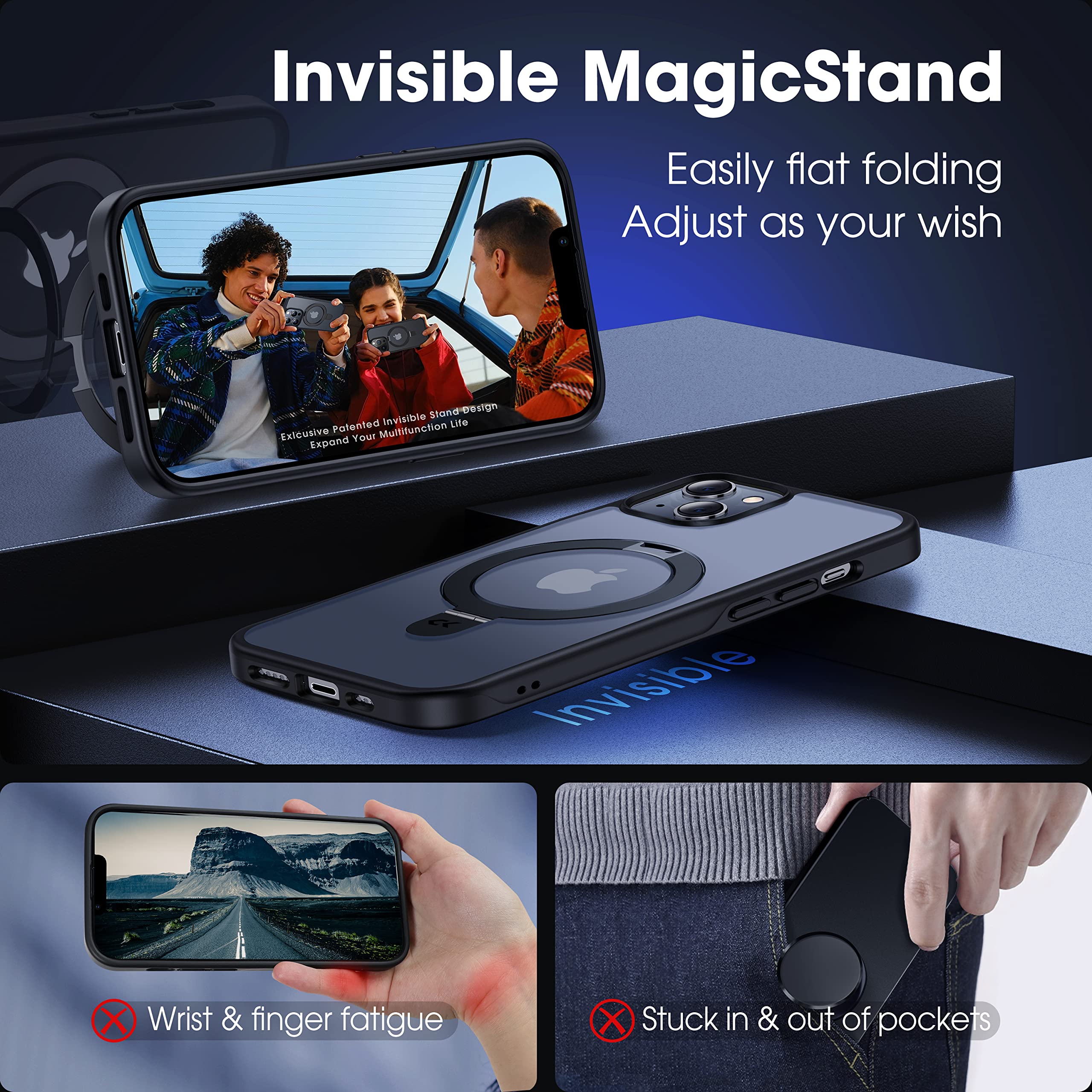 CASEKOO Designed for iPhone 13 Pro Max Case with Magnetic Invisible Stand Military Drop Protection Compatible with MagSafe Shockproof Matte Phone Case for iPhone 13 Pro Max 6.7 Inch 2021, Black
