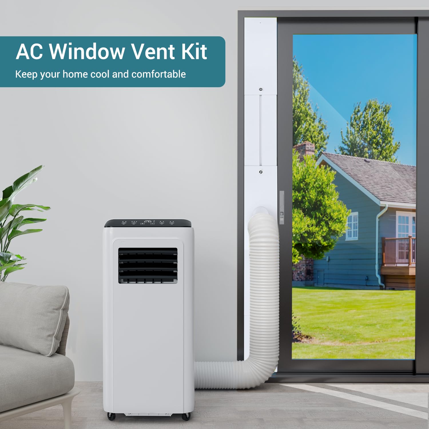 Brosyda Portable Air Conditioner Window Vent Kit with 5.9" AC Exhaust Hose & Coupler, Adjustable Portable AC Window Vent Kit, Upgraded Seamless Window Panel Kit for Sliding Windows