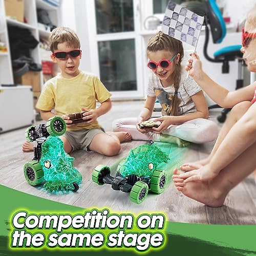 LOVE LIFE Remote Control Car, RC Stunt Car Invincible 360°Rolling Twister with Colorful Lights & Music Switch, Dinosaur Remote Control Car for 3 4 5 6 7 8 Year Old Kids Boys (Triceratops)