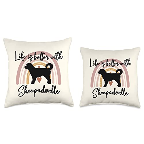 Love Sheepadoodle Dog Fun Life Better Sheepadoodle Rainbow Dog Women Throw Pillow, 16x16, Multicolor