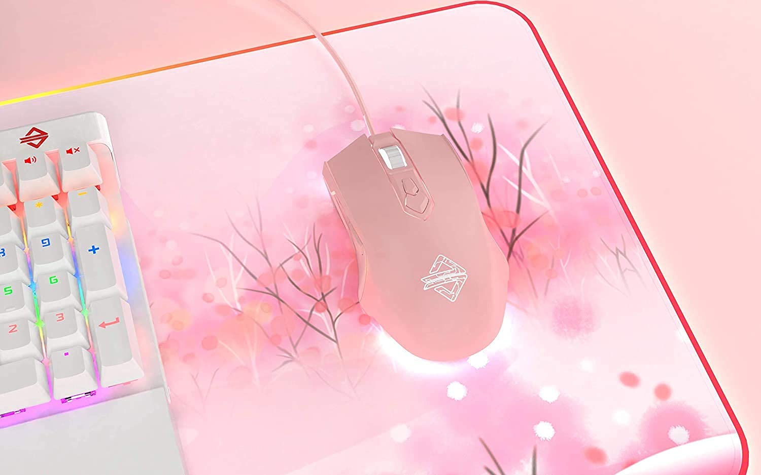 Lomiluskr AJ52 Gaming Mice Wired, Programmable 7 Buttons, Computer Mice with RGB LED Backlit, 500-2750 DPI Adjustable,for Windows/Mac OS/Linux (Pink-Old Packing)