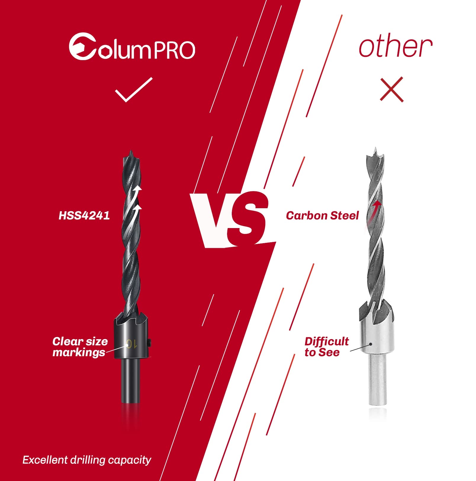 Columpro 7PCS HSS4241 Countersink Drill Bit Set,Wood Drill Bit Set,Wood High Speed Steel, Woodworking Carpentry Reamer,3-10mm,1 Free Hex Key Wrench Attached