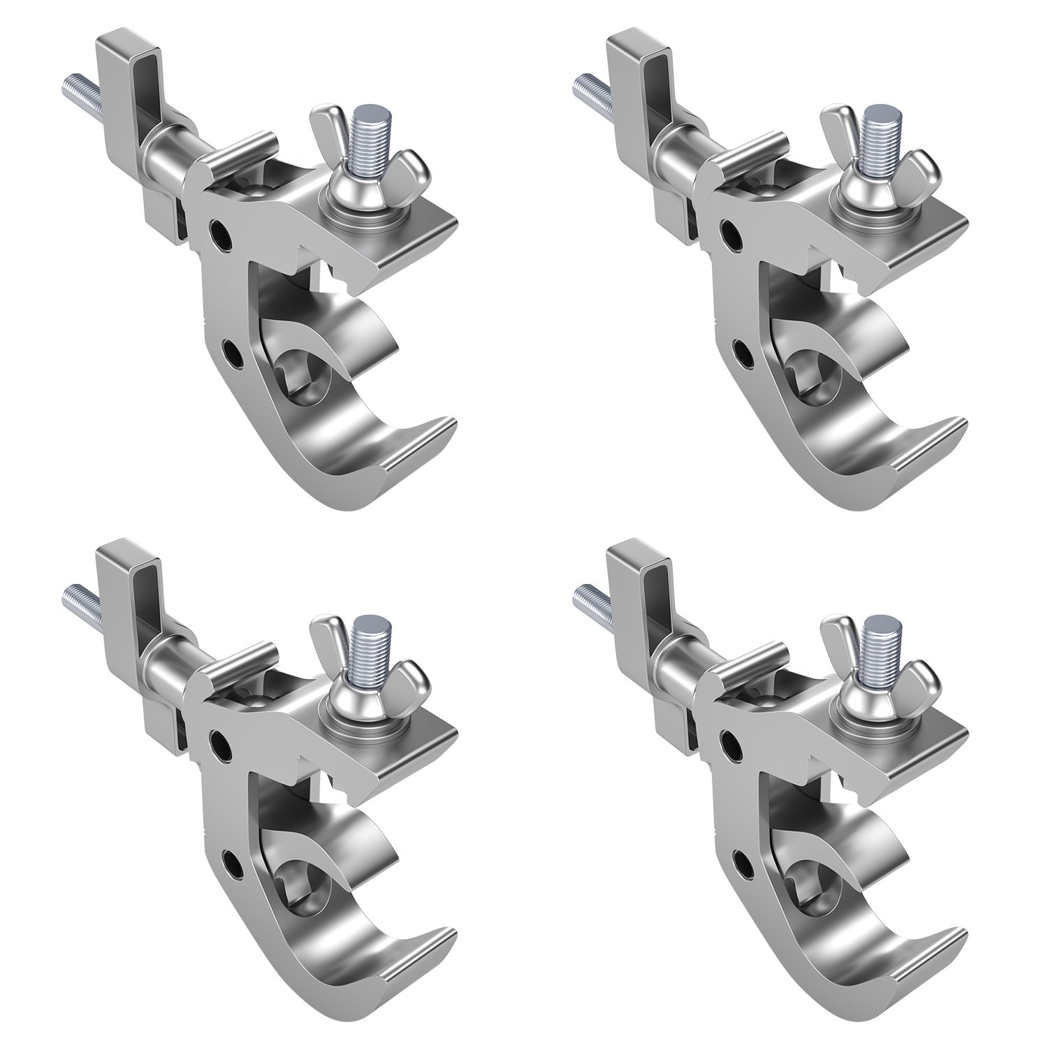 MFL. Heavy Duty Truss Clamp, 330 lb Aluminum Alloy DJ Light Clamps, Fits 1.5-2.0 Inch Truss for Stage Lighting Projector Par Lights, TUV Certificated ID: 50393001, Silver, Pack of 4