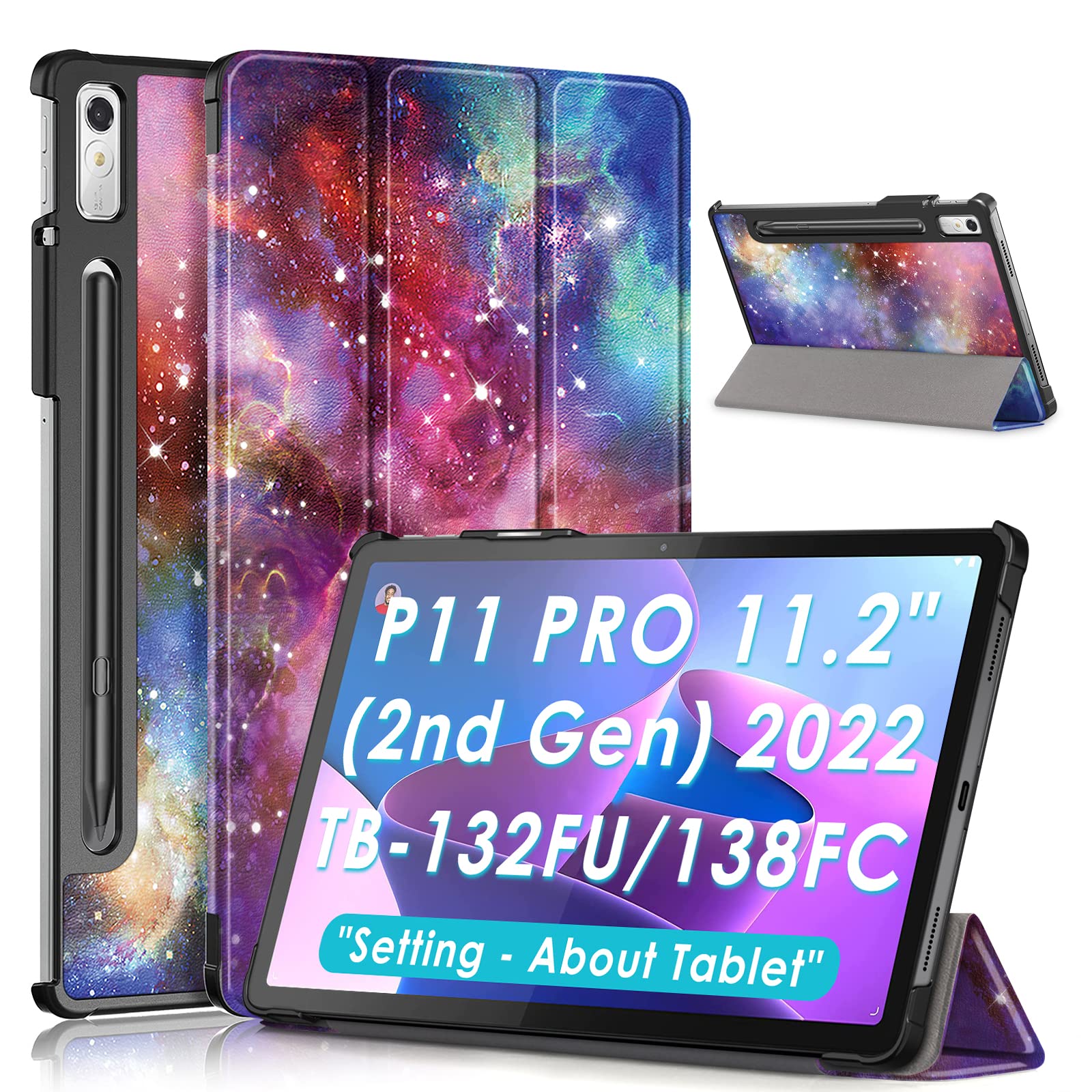 DETUOSI Slim Smart Case for Lenovo Tab P11 Pro 2nd Gen 11.2" 2022 (TB-132FU/ TB-138FC),【Auto Sleep/Wake】 Ultra Thin Folio Leather Protective Book Cover Hard Back Shell+Tri-fold Magnetic Stand/Closure