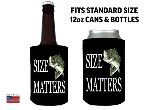 Funny Fishing Size Matters Joke Collapsible Beer Can Bottle Beverage Cooler Sleeves 2 Pack