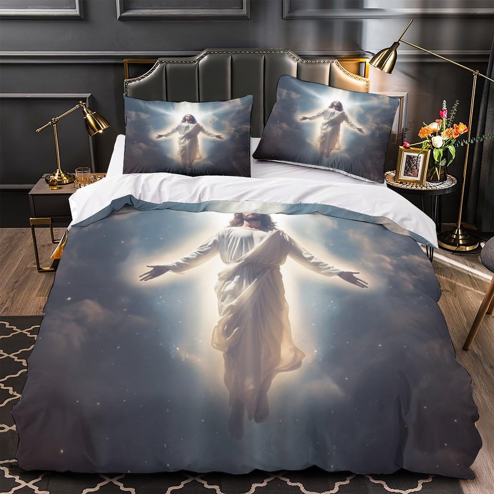 ERGTT Jesus Quilt Cover 3D Printed Beautiful Angel for Boys Girls Comforter Covers Duvet Cover with Pillow Cases with Zipper Closure Bedding Set Soft Microfiber 3 Pieces Full(203x228cm), Style-2