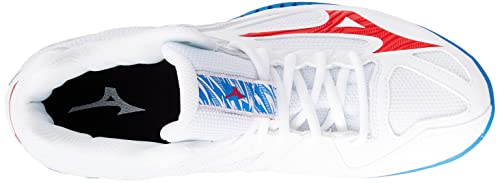 Mizuno Men's Running Volleyball Shoe, Wht Fieryred Frenchblue, 16