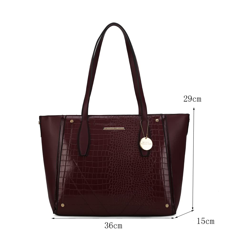 Mia K. Collection Shoulder Handbag for Women: Vegan Leather Tote-Satchel Bag, Top-Handle Purse, Ladies Pocketbook Brown