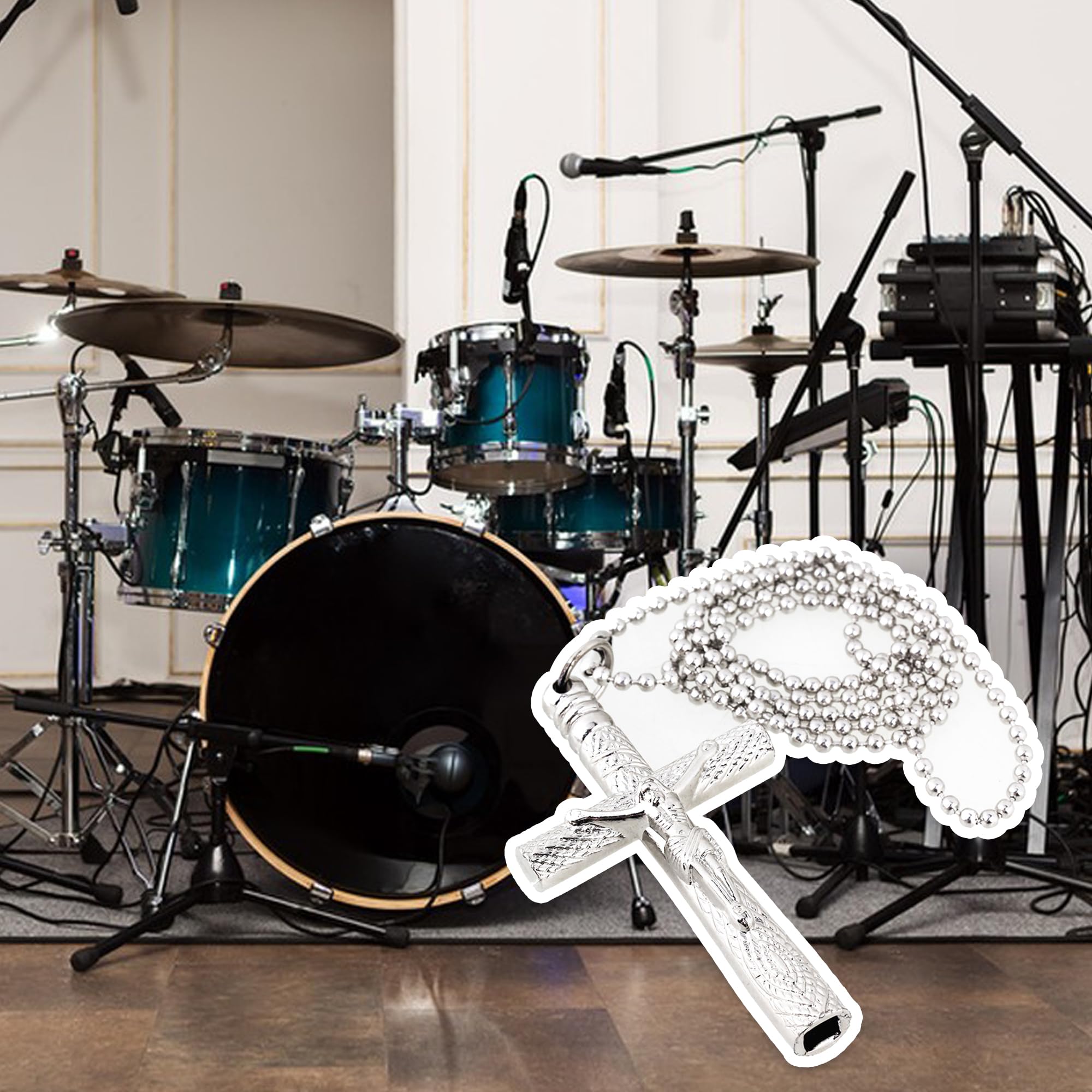 Lovermusic Silver Chrome Plated Steel Dia 0.39inch Crucifix DrumTuning Key with Long Chain Drum Accessories
