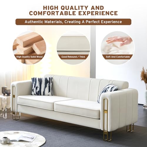 EVERGRATE FURNITURE 85” Sofa Couch for Living Room, Modern 3 Seater Comfy Sofa with Extra Deep Seats,Velvet Fabric Couches for Small Space,Apartment