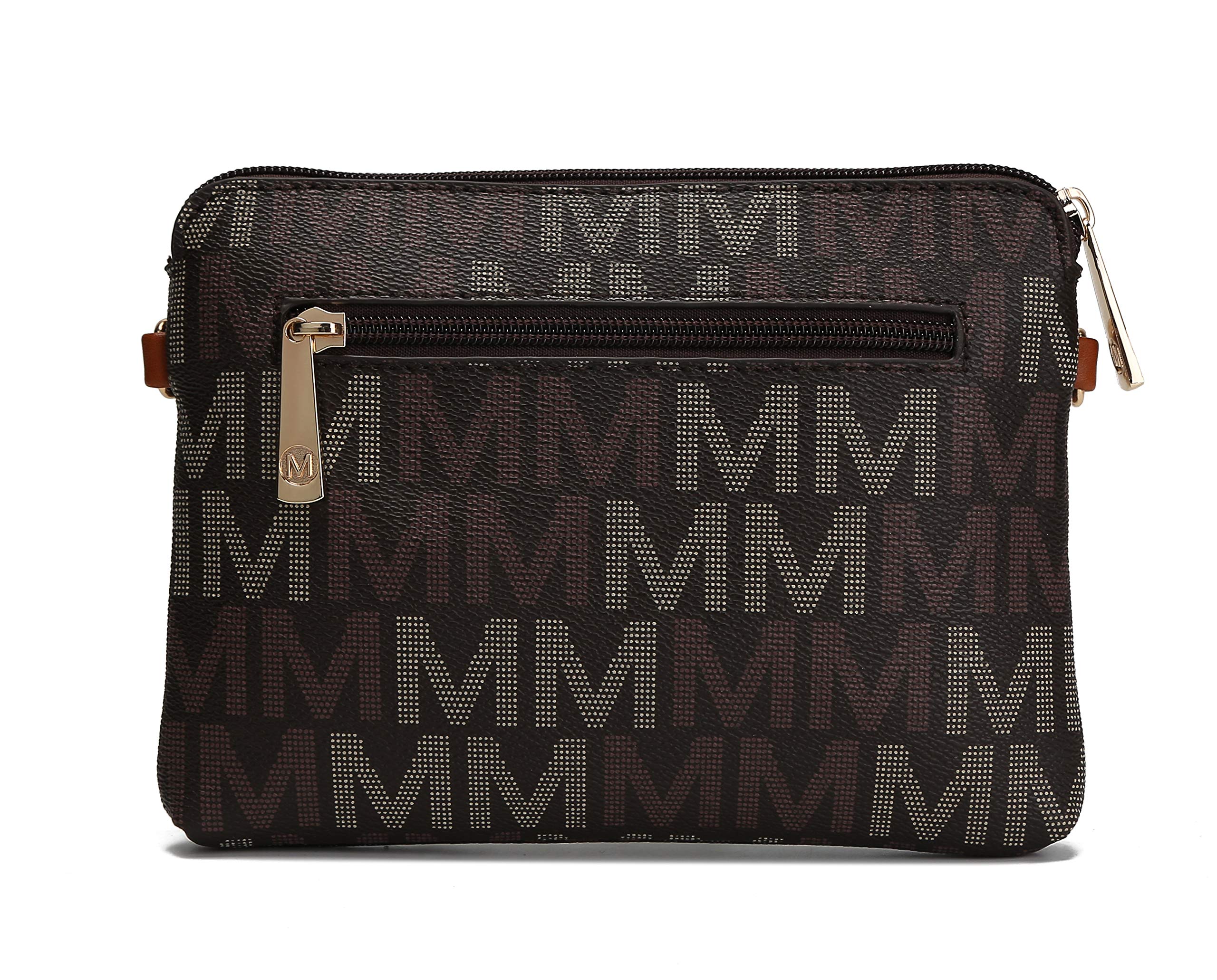 Mia K. Collection Wristlet Crossbody for Women, PU Leather Bag - Multi-Zipper Small Handbag Purse Beige