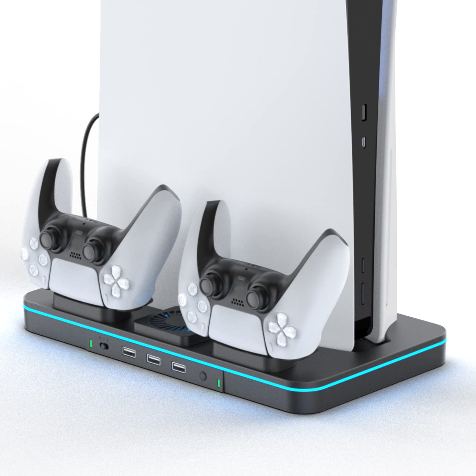 CODOGOY PS5 Cooling Stand with Controller Charger, Cooling Station for PS5 Disc & Digital Editions, 2 Levels Adjustable Fans Speed, PS5 Controller Charging Docking Station with 3 USB Ports