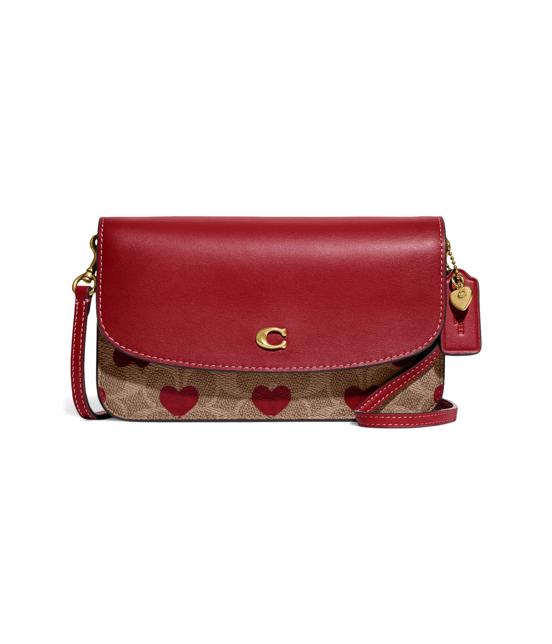 COACH Coated Canvas Signature with Heart Print Hayden Crossbody Tan Red Apple One Size
