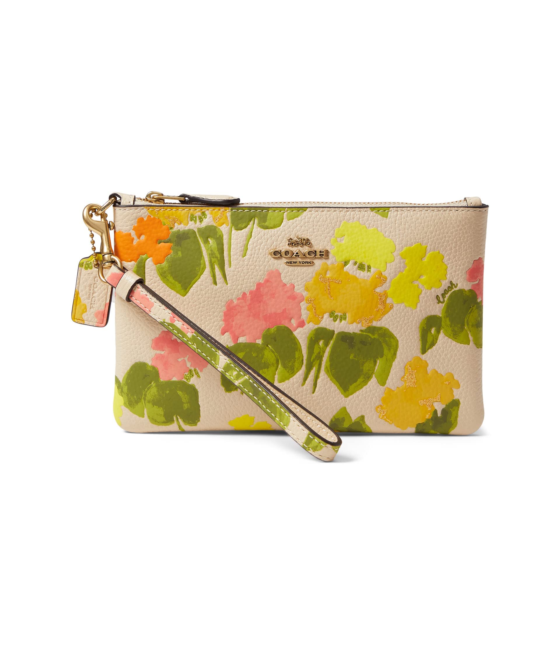 Coach Floral Printed Leather Small Wristlet Multi One Size