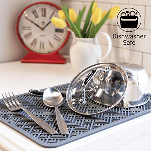 S&T INC. Silicone Dish Drying Mat or Trivet for Kitchen Durable, Heavy Duty, Non-Slip, Dishwasher Safe and Heat Resistant, 12 Inch x 15.8 Inch, Grey