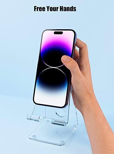 FUCDTEF Acrylic Cell Phone Stand for Desk, Clear Cell Phone Holder, Desktop Mobile Stand Compatible with iPhone 12 13 14 Pro Max, Samsung Galaxy