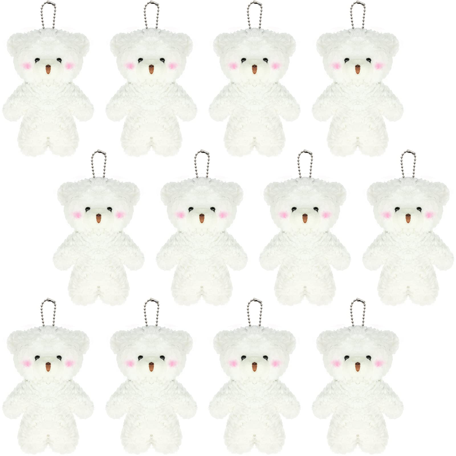 WEGUTATS 12 Pack Mini White Teddy Bears , 4.7 inch Tiny Soft Stuffed Teddy Bear, Mini Plush Bears Bulk for Birthday Table Decor Centerpiece Bag Fillers Party Favors DIY Keychain Crafts, WE