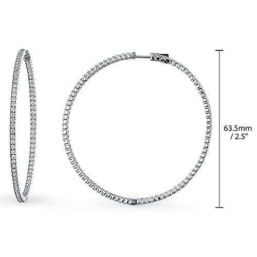 BERRICLE Sterling Silver Cubic Zirconia CZ Statement Large Fashion Inside-Out Hoop Earrings for Women, Rhodium Plated 2.5"